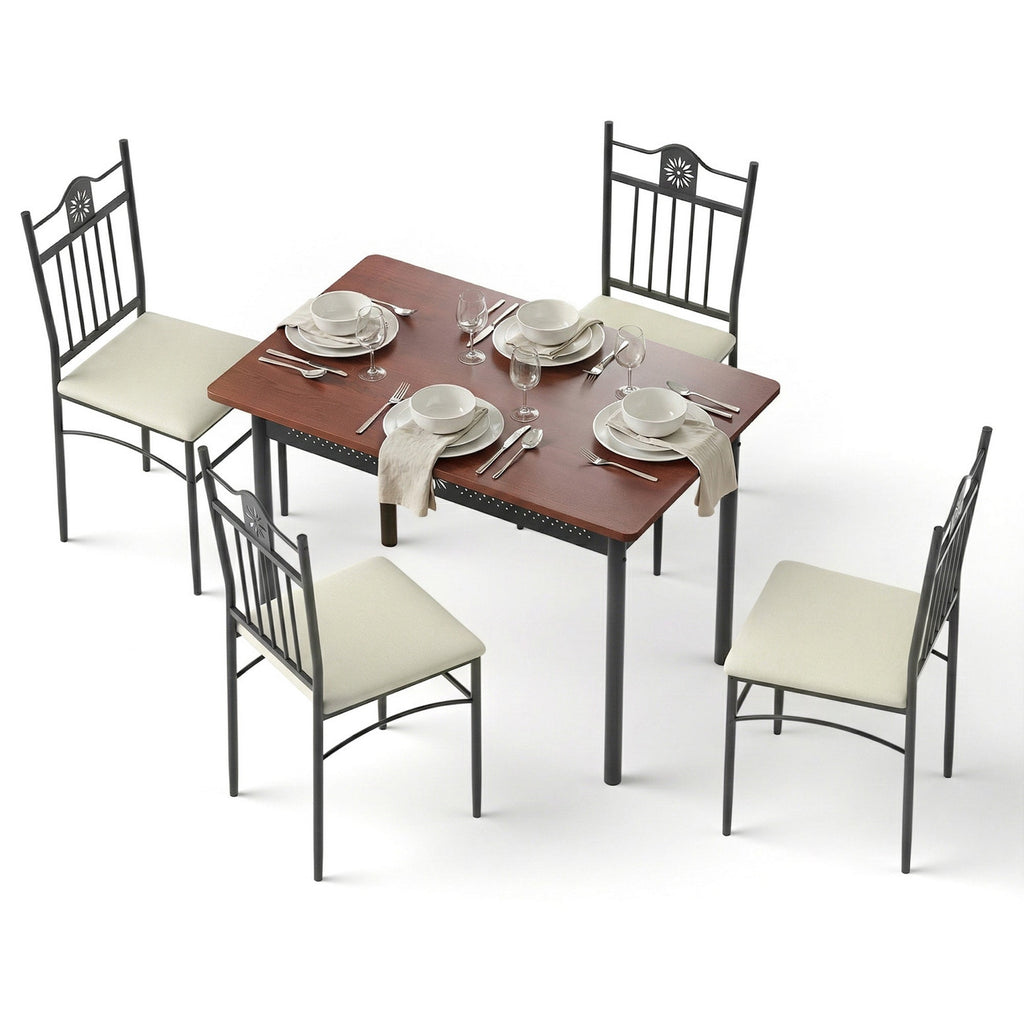 Dining Table and Chairs Set of 5 Compact Kitchen Furniture Upholstered ...