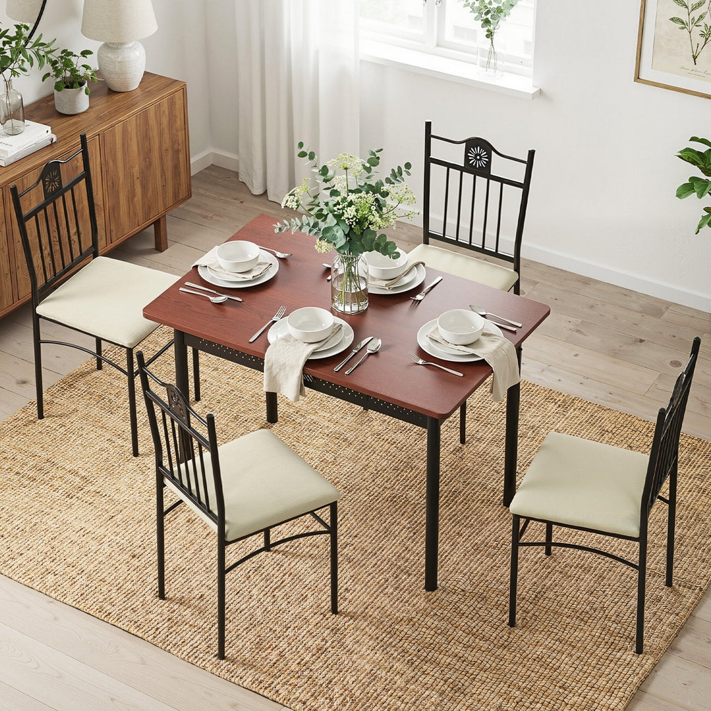 Dining Table and Chairs Set of 5 Compact Kitchen Furniture Upholstered ...