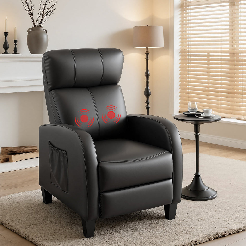 Massage Recliner Chair Small Recliner Sofa for Adults PU Leather Black ...