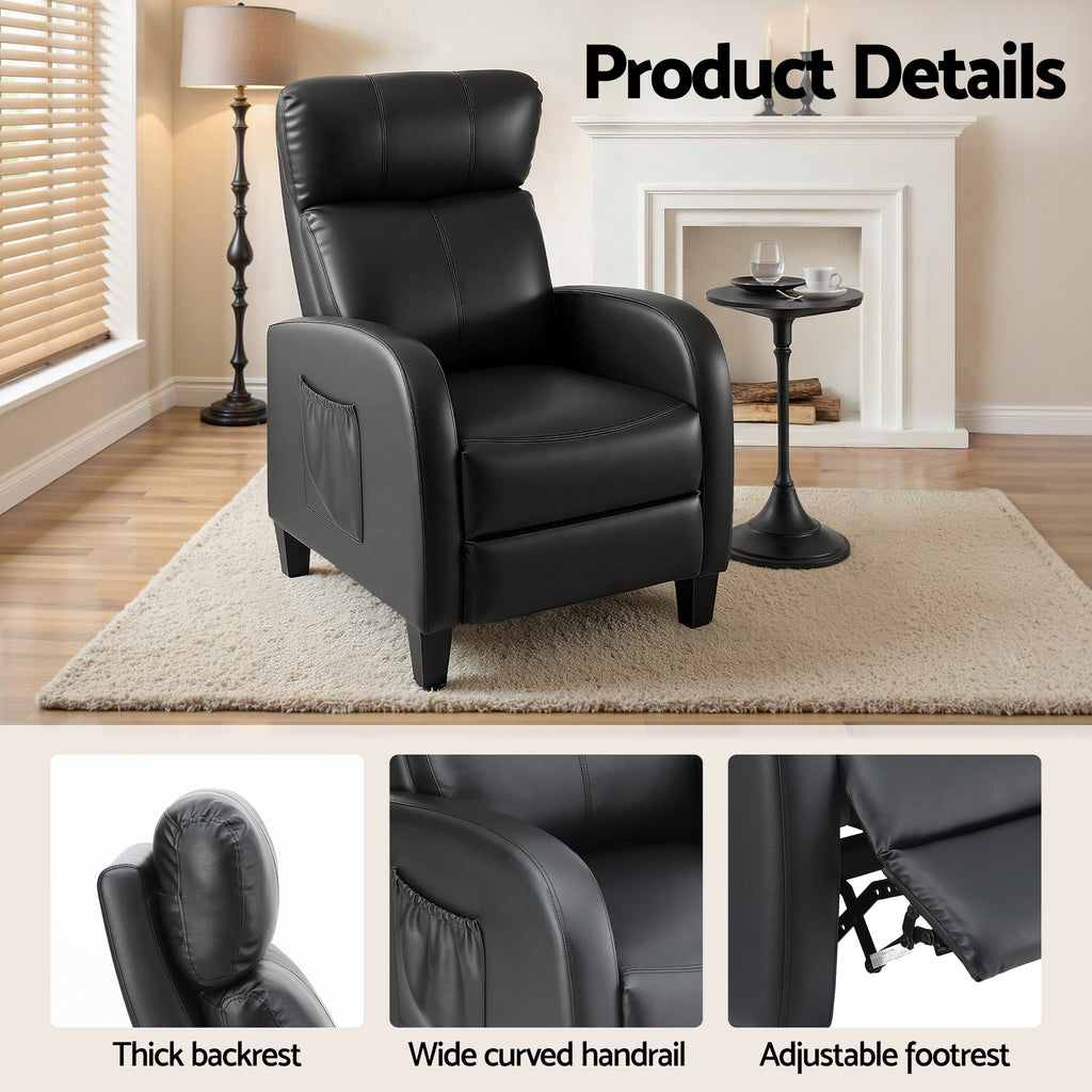 Massage Recliner Chair Small Recliner Sofa for Adults PU Leather Black ...