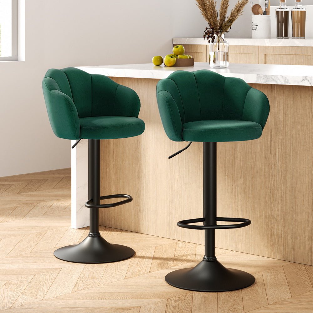 Set of 2 Clam Shell Style Bar Stools - Green