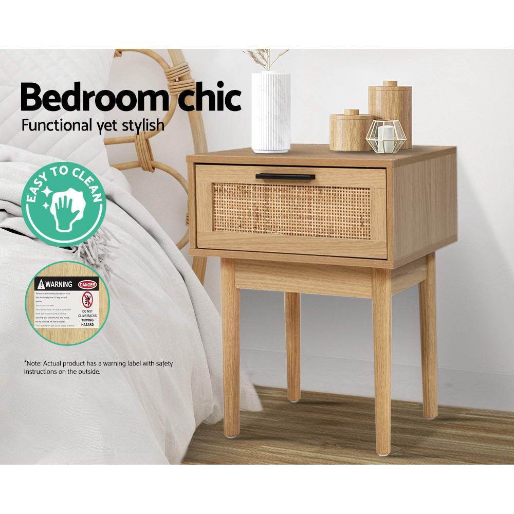 2 x Rattan Bedside Tables with Drawer (Twin Pack)