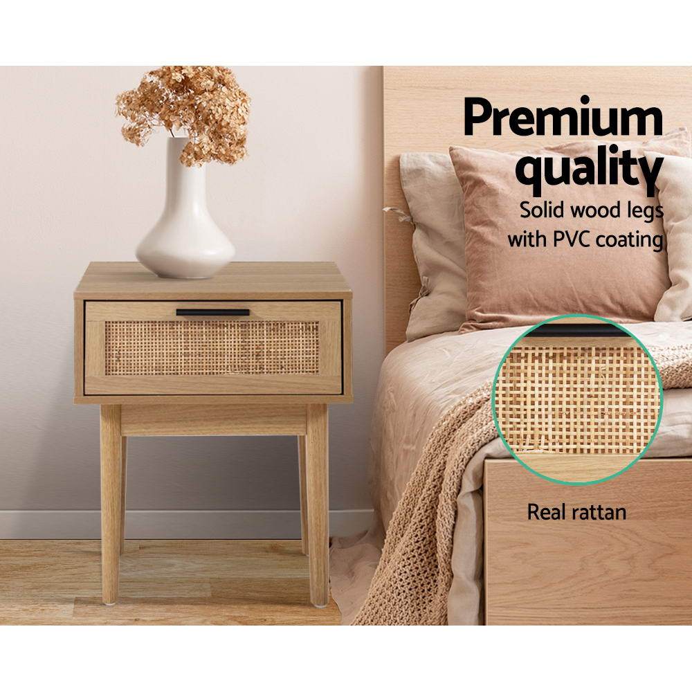 2 x Rattan Bedside Tables with Drawer (Twin Pack)
