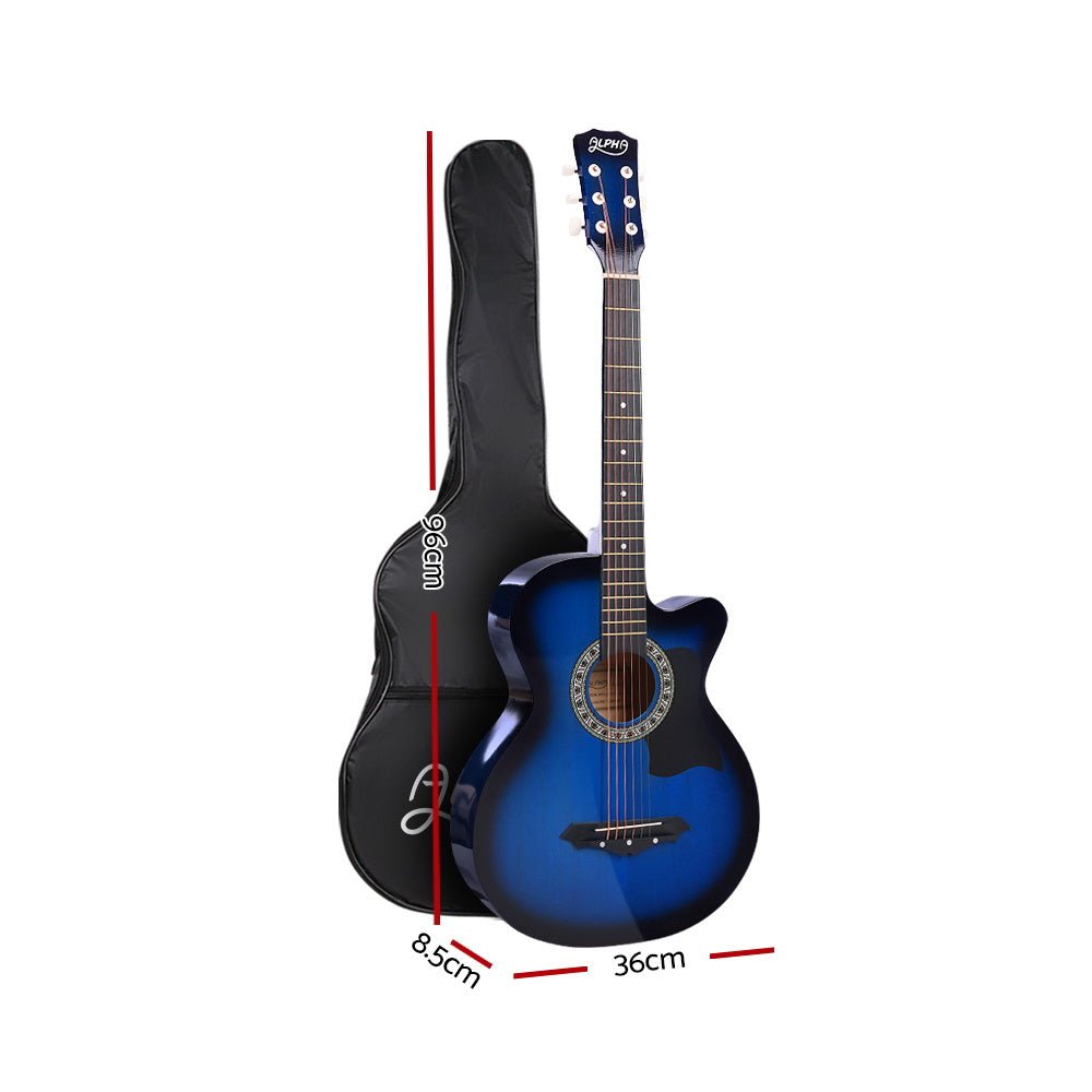 38 Inch Acoustic Guitar Wooden Body Steel String Full Size Cutaway Blu